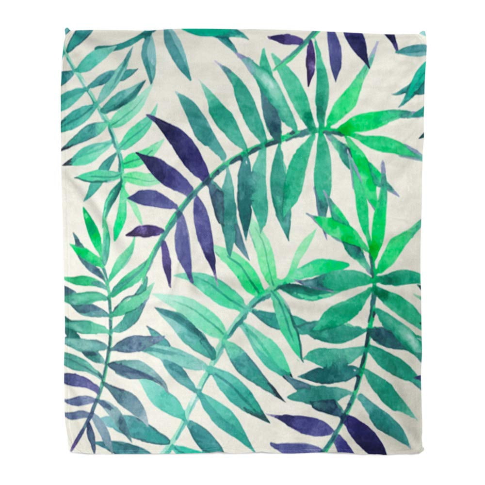ASHLEIGH Throw Blanket Warm Cozy Print Flannel Tropical Plants Floral ...