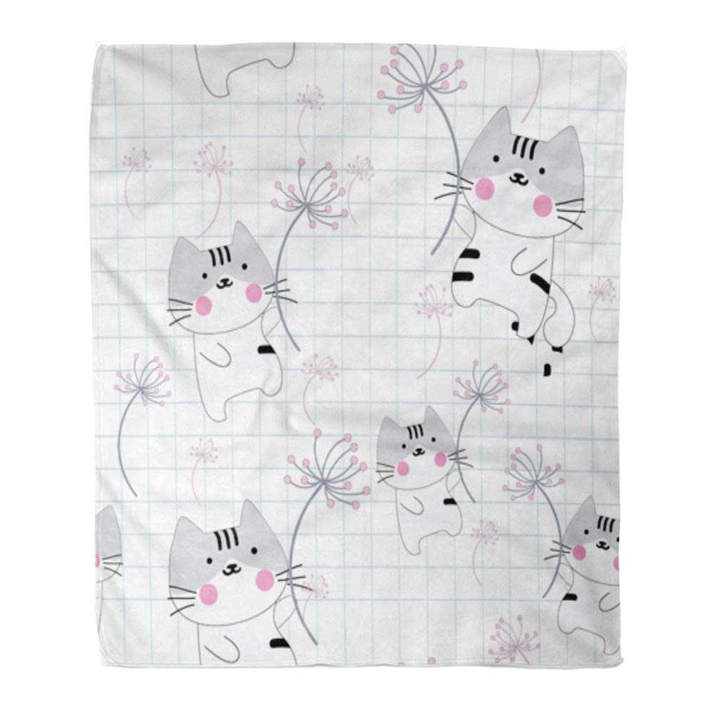 ASHLEIGH Throw Blanket Warm Cozy Print Flannel Vintage Cute Baby Cat ...