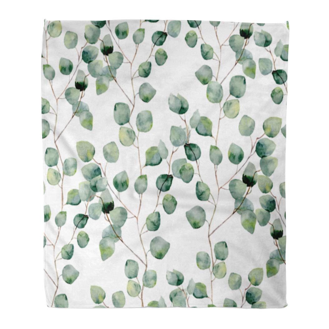 ASHLEIGH Throw Blanket Warm Cozy Print Flannel Watercolor Green Floral ...