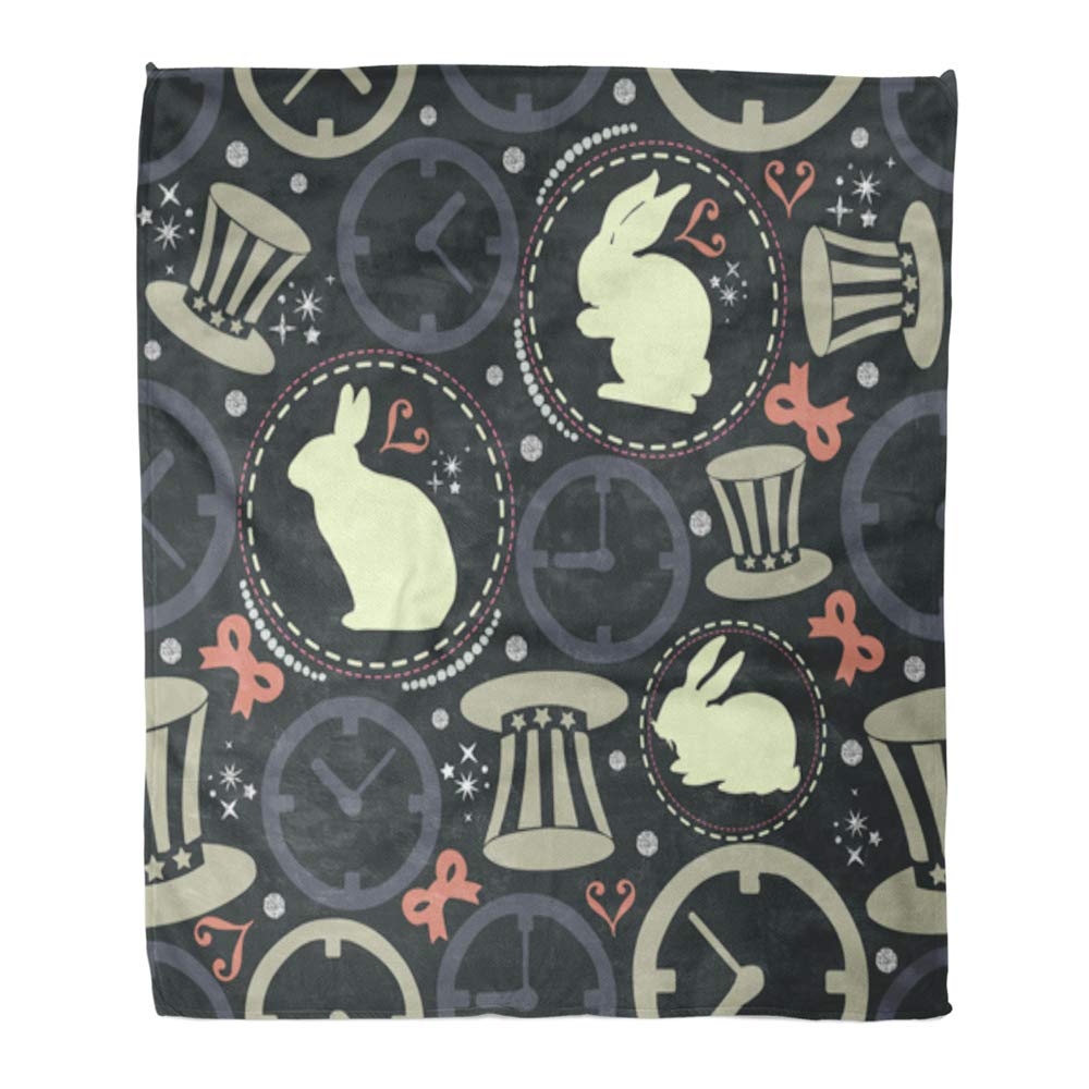 ASHLEIGH Throw Blanket Warm Cozy Print Flannel Watercolor Rabbit Silver ...