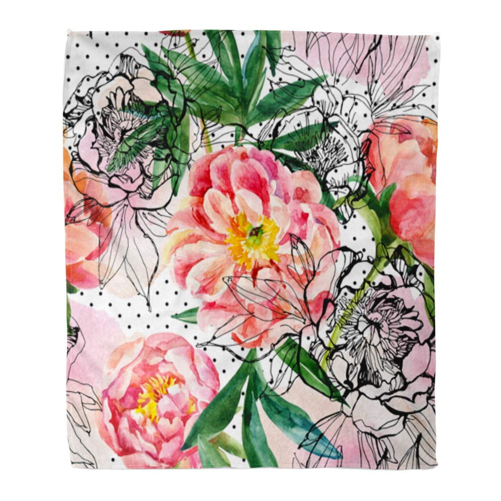 ASHLEIGH Throw Blanket Warm Cozy Print Flannel Watercolor and Sketch ...