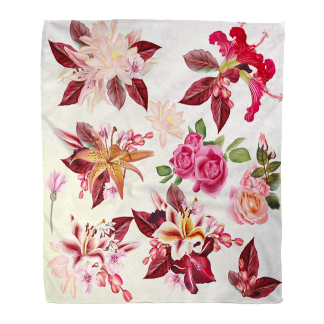 ASHLEIGH Throw Blanket Warm Cozy Print Flannel Watercolor Vintage ...
