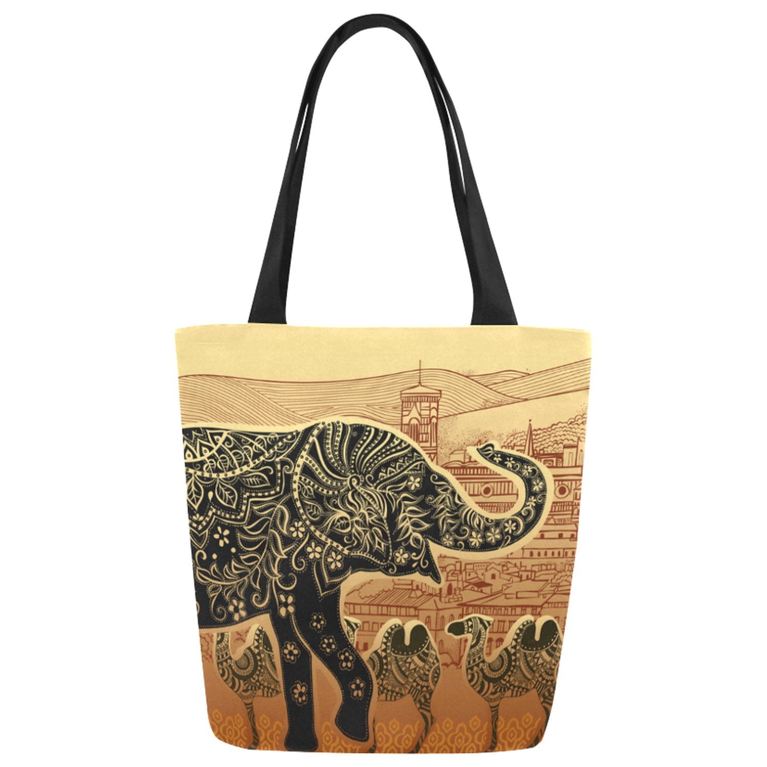 ASHLEIGH Tribal Floral Elephant Canvas Tote Bag Shoulder Handbag ...