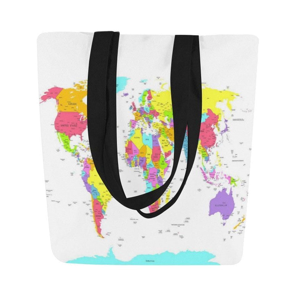 ASHLEIGH World Map Canvas Tote Bag Shoulder Handbag Grocery Bag for ...