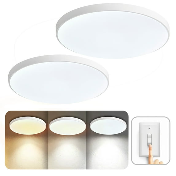 ASHOP 2 Pack LED Flush Mount Ceiling Light, 24W, 3 Color Temperature ...
