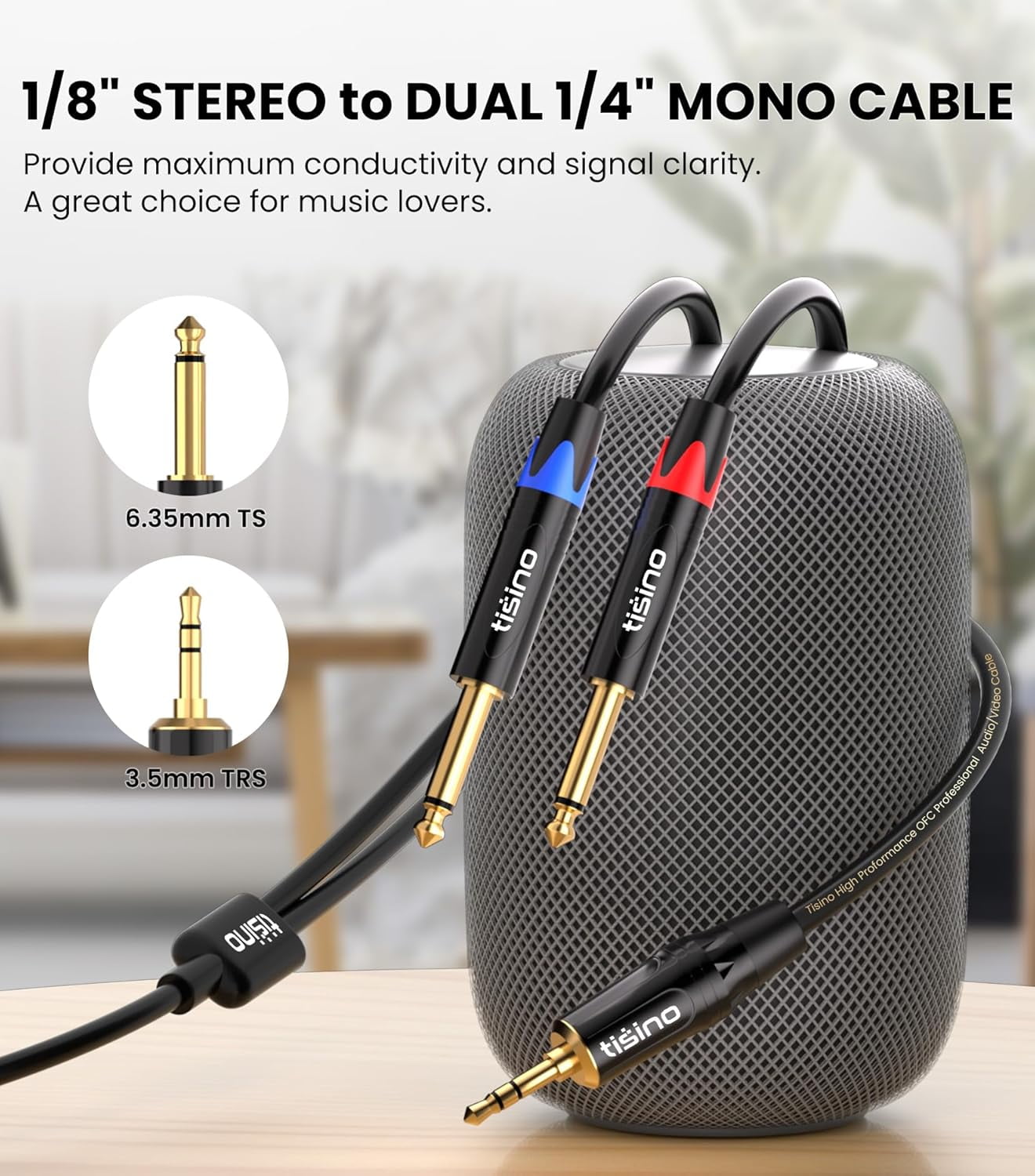 ASIASN-1/8 to 1/4 Stereo Cable, 1/8 Inch TRS Stereo to Dual 1/4 inch TS ...