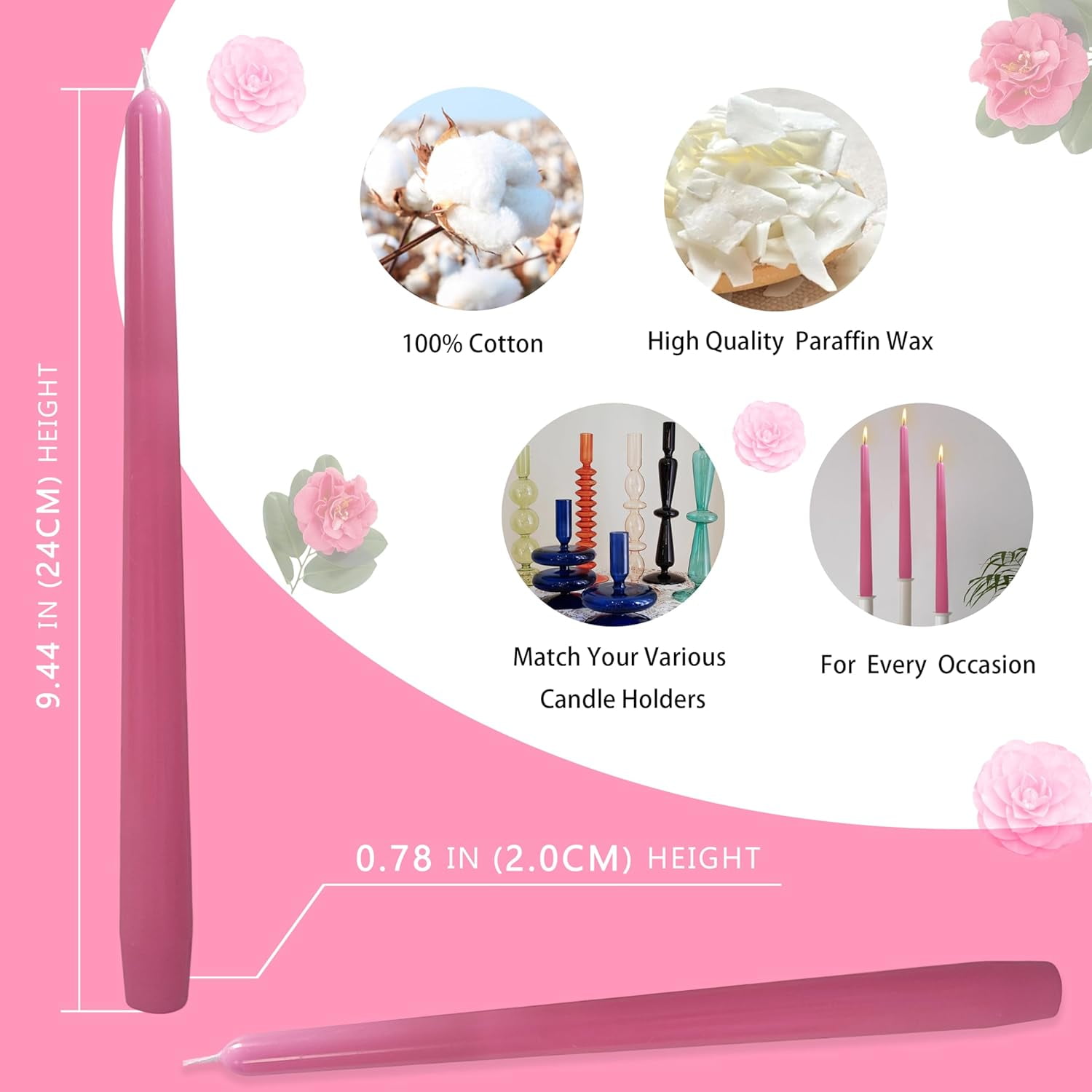 ASIASN-10 Inch Taper Candles Camellia Scented Candle Sticks Set of 4 ...