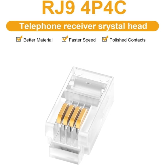 ASIASN-100 Pack RJ9 4P4C 4P2C Plug, Standard Telephone Handset Modular ...