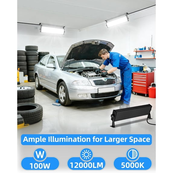 ASIASN-100W LED Shop Light, 12000LM 5000K Daylight White Plug in Garage ...