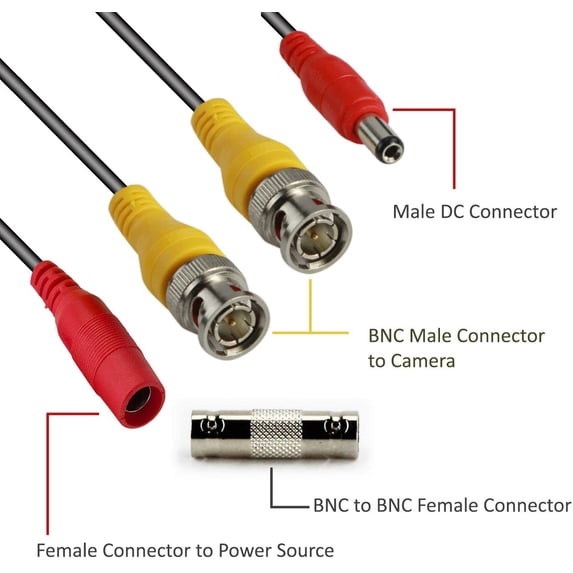 ASIASN-100ft Pre-Made All-in-One BNC Video and Power Extension Coaxial ...