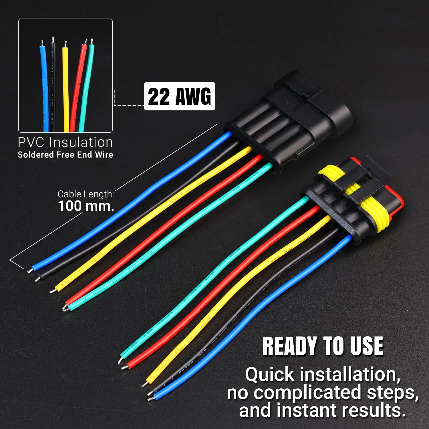 ASIASN-10Pcs 5 Pin Electrical Connector Male and Female, 10cm. 22 AWG ...