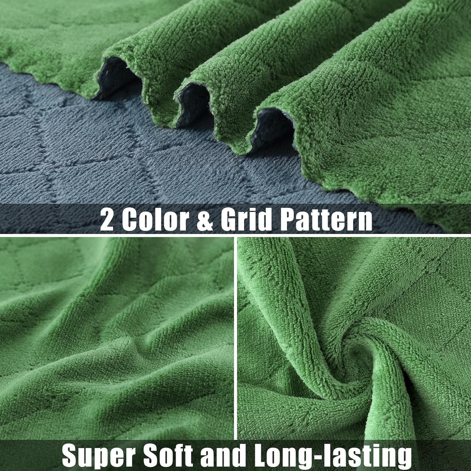 ASIASN-12 Pack Kitchen Towels (20" x 10", Dark Grey & Grass Green ...