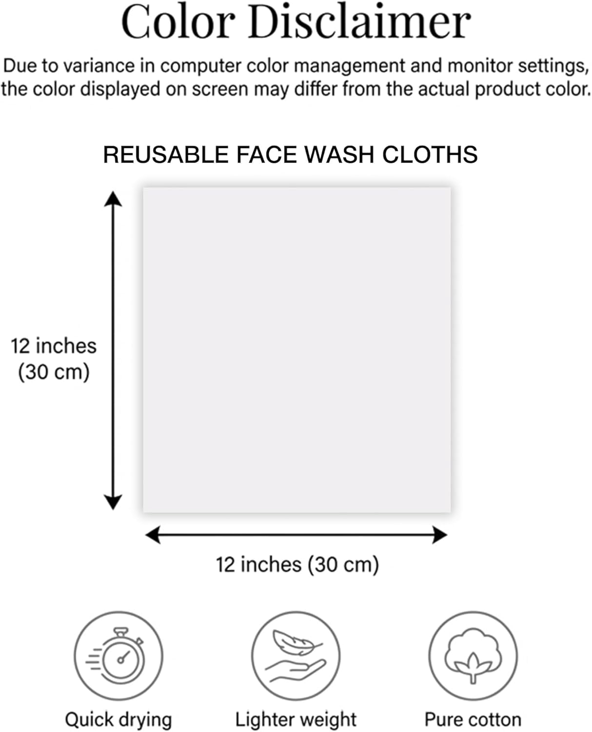 ASIASN-12 Pack Premium 100% Cotton Face Wash Cloths, 12 x 12 Inches ...