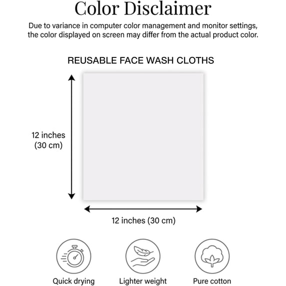 ASIASN-12 Pack Premium 100% Cotton Face Wash Cloths, 12 x 12 Inches ...