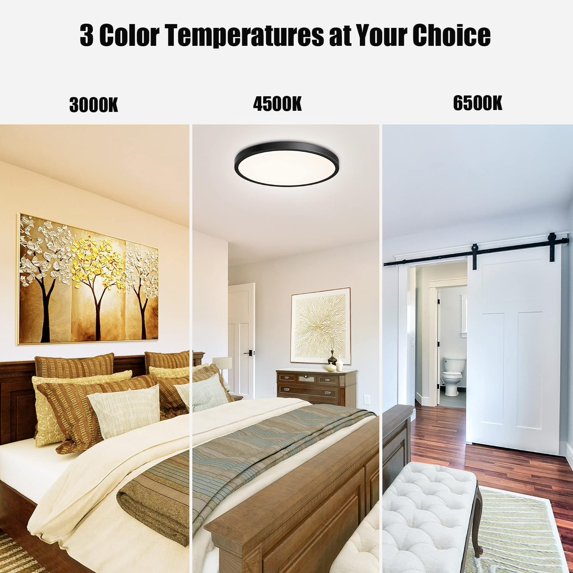 ASIASN-12 inch Flush Mount LED Ceiling Light Fixture, 3000K/4500K/6500K ...