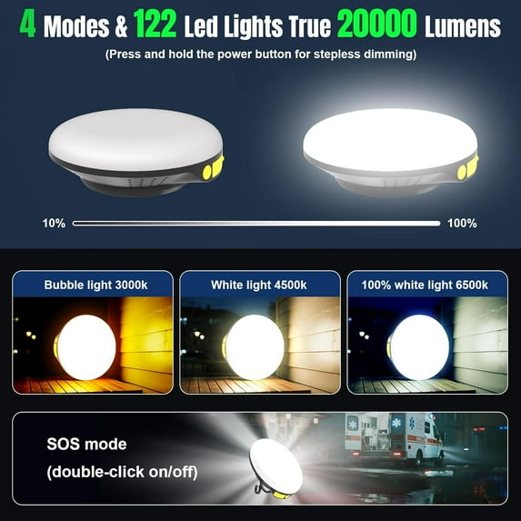 ASIASN-12000mAh 20000LM Solar Portable LED Camping Lantern ...