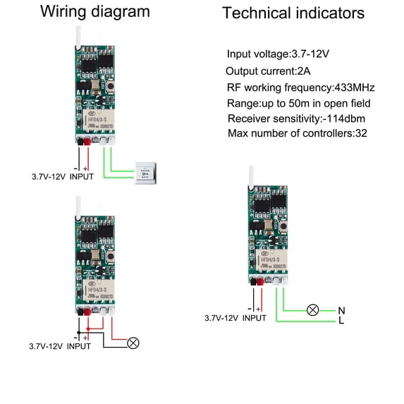 ASIASN-12V Wireless Switch,Dry Contact Remote Switch,with 2A Relay for ...