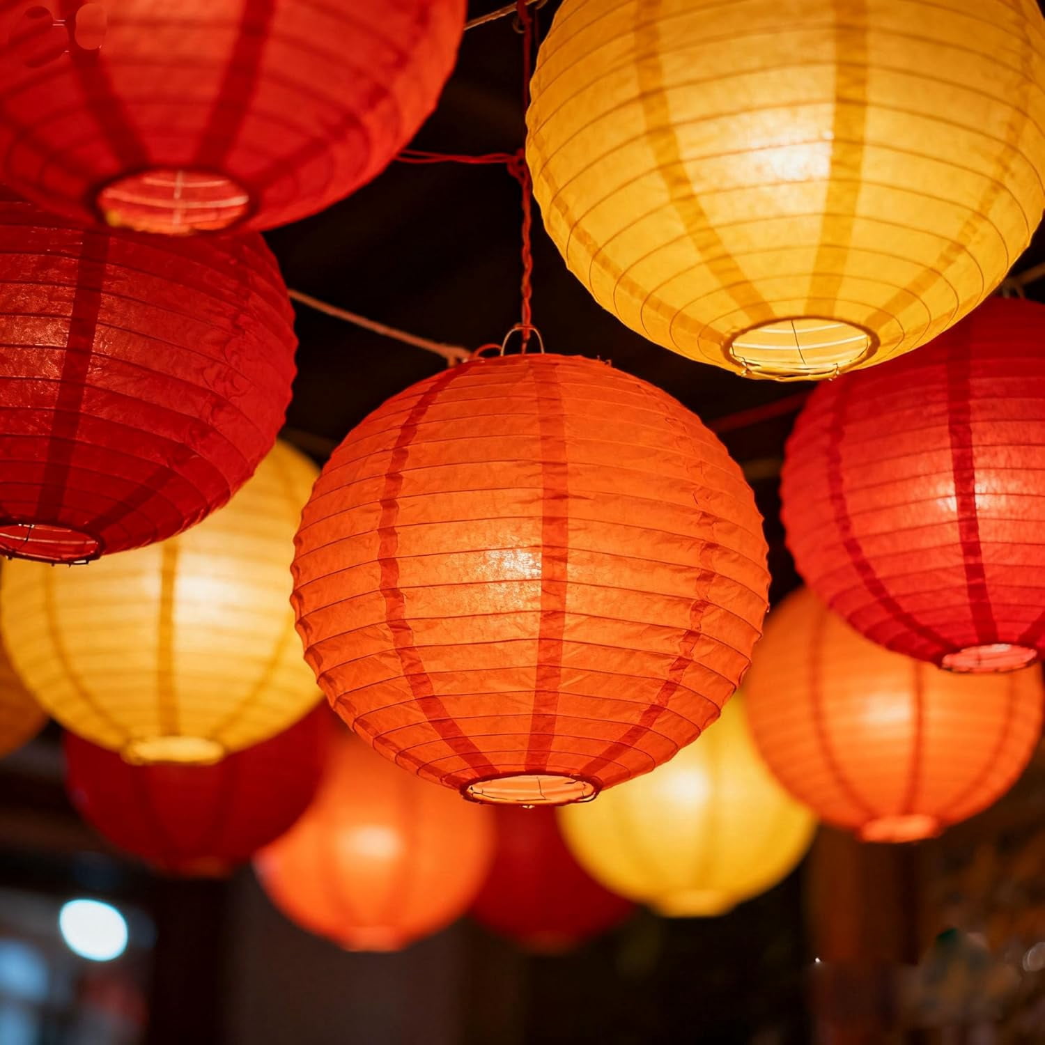 ASIASN-12pcs Red Orange and Yellow Paper Lanterns,Hanging Paper ...
