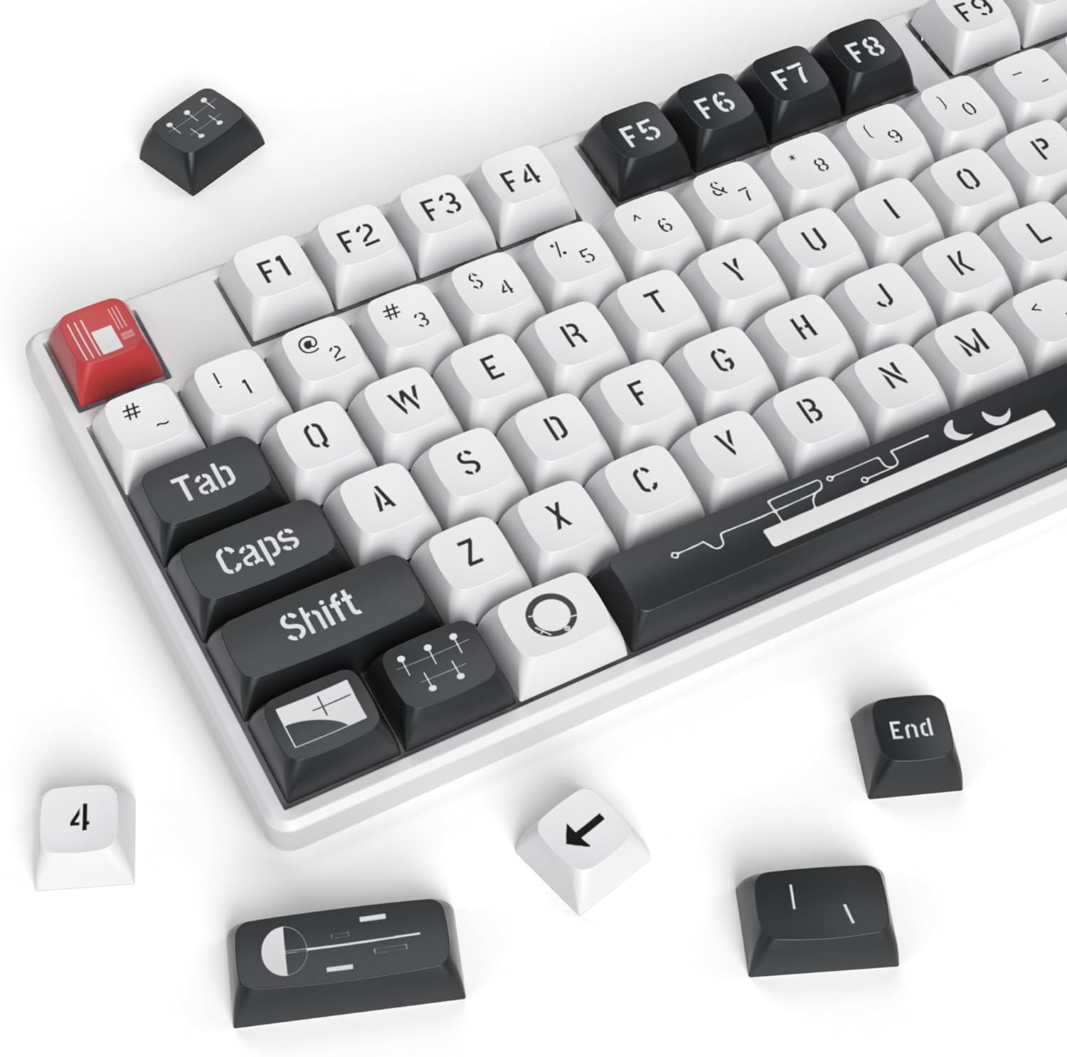ASIASN-133-Key Minimalist White and Black PBT keycaps, Custom 75 ...