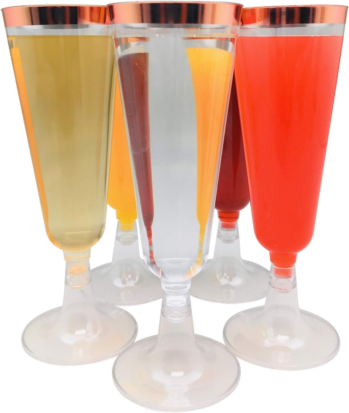 ASIASN-140 Pack Plastic Champagne Flutes with Rose Gold Rim ...