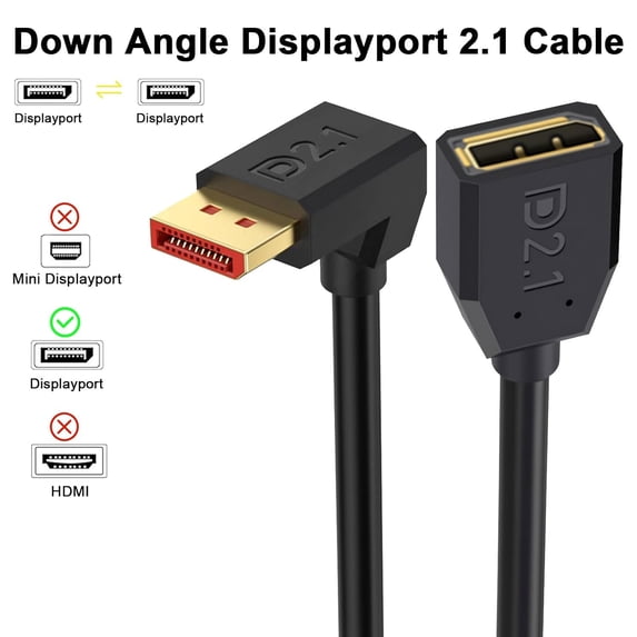 ASIASN-16K Displayport 2.1 Cable 1.5FT, 90 Degree Down Angle ...