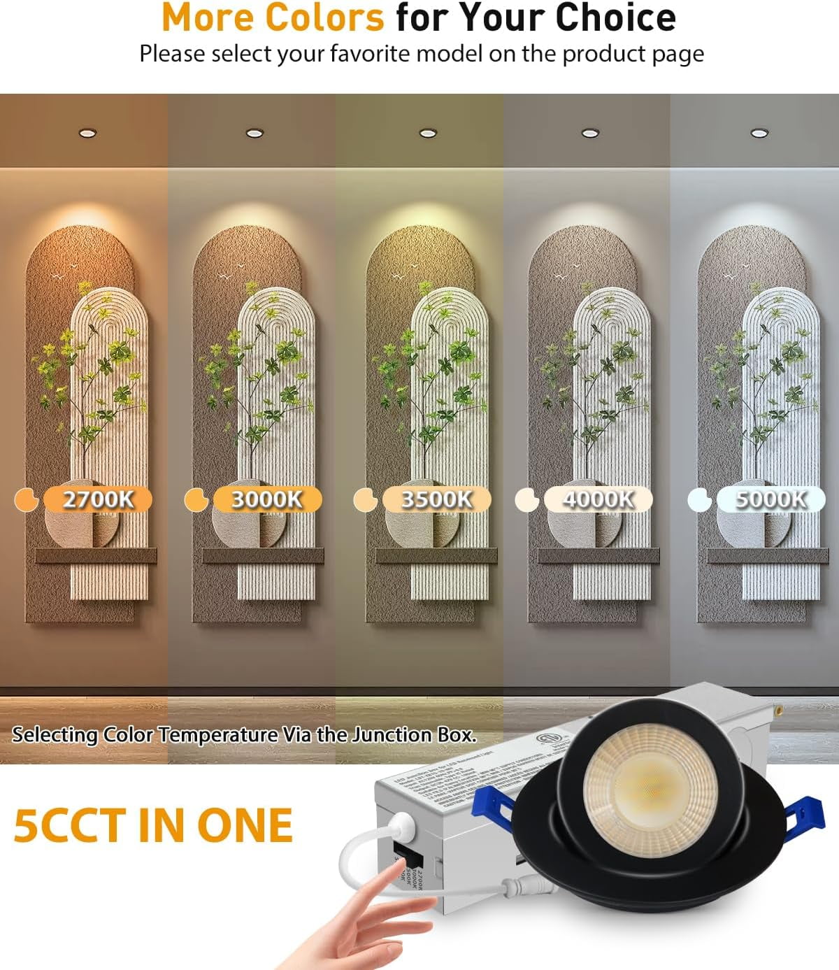 ASIASN-2 Inch 5CCT Gimbal Black Led Recessed Lighting with Junction Box ...