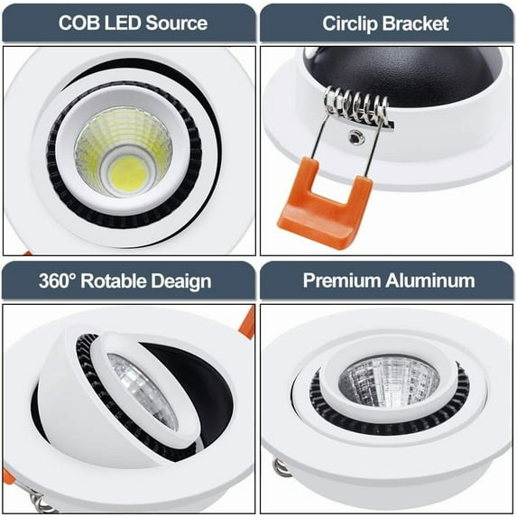 ASIASN-2 Inch Eyeball Gimbal LED Recessed Lighting Dimmable Downlight ...