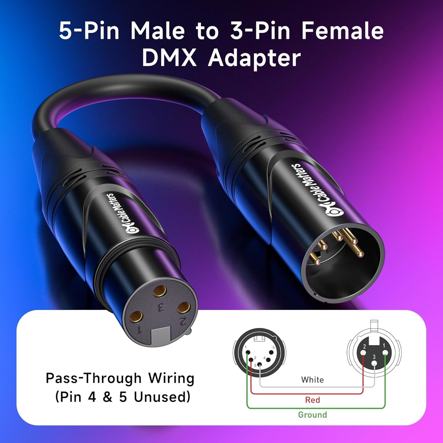 ASIASN-2-Pack 5 Pin to 3 Pin DMX Lighting Cable - 6 Inches, 5Pin Male ...