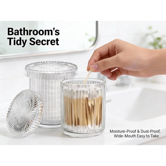 ASIASN-2 Pack Glass Qtip Holder Dispenser Set - Bathroom Organizer for ...