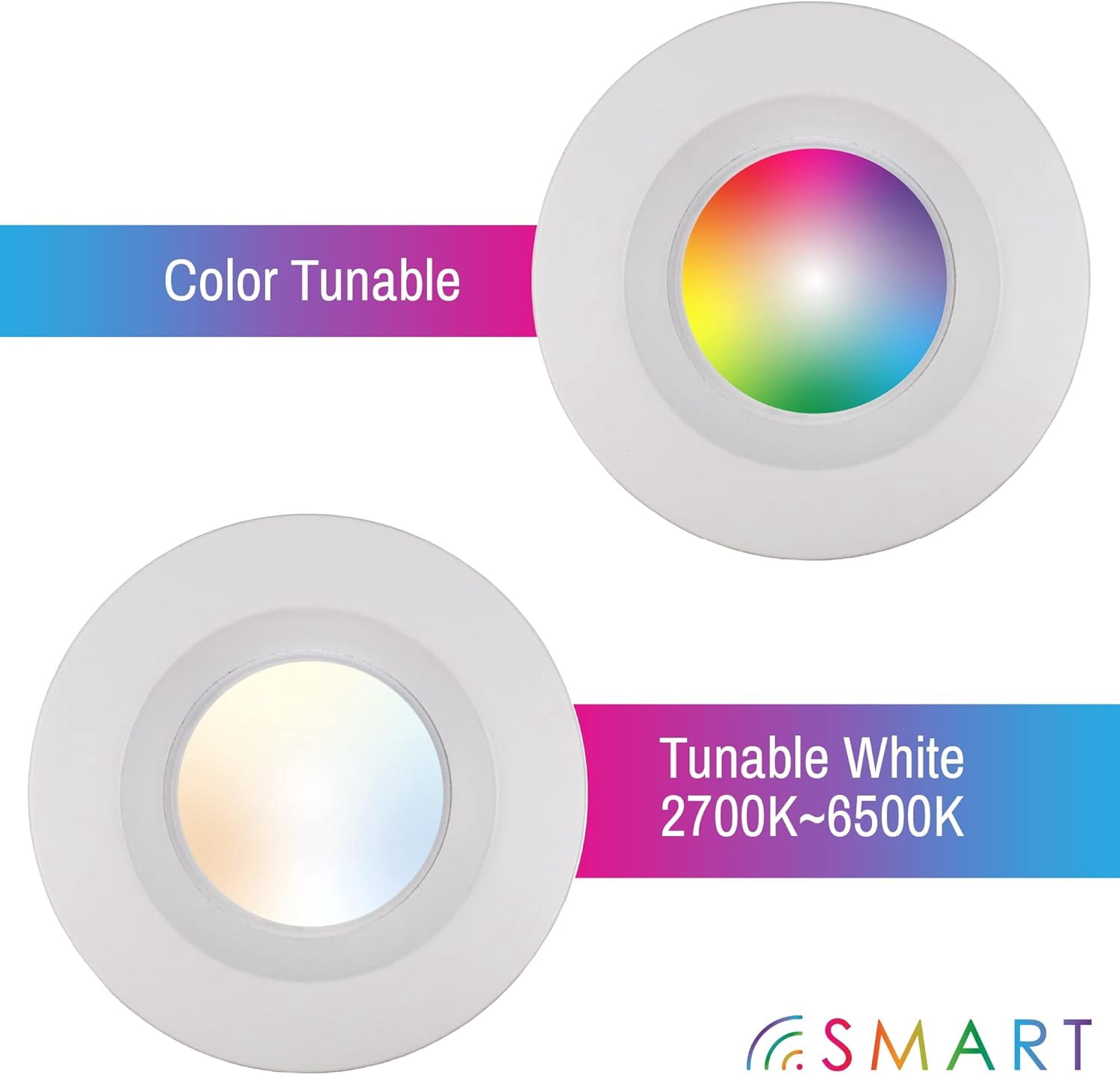 ASIASN-2-Pack Smart LED Recessed Lighting Retrofit Downlight RGB ...