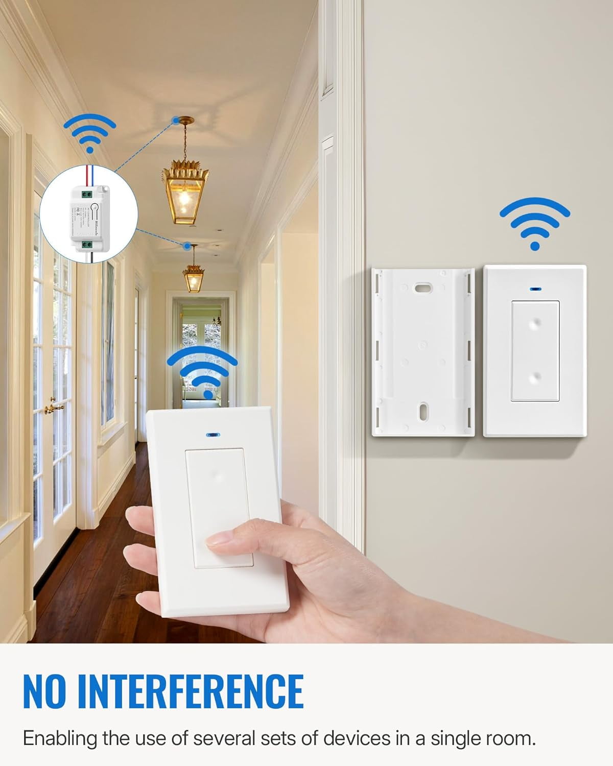ASIASN-2 Pack Wireless Light Switch and Receiver Kit, Wireless On Off ...