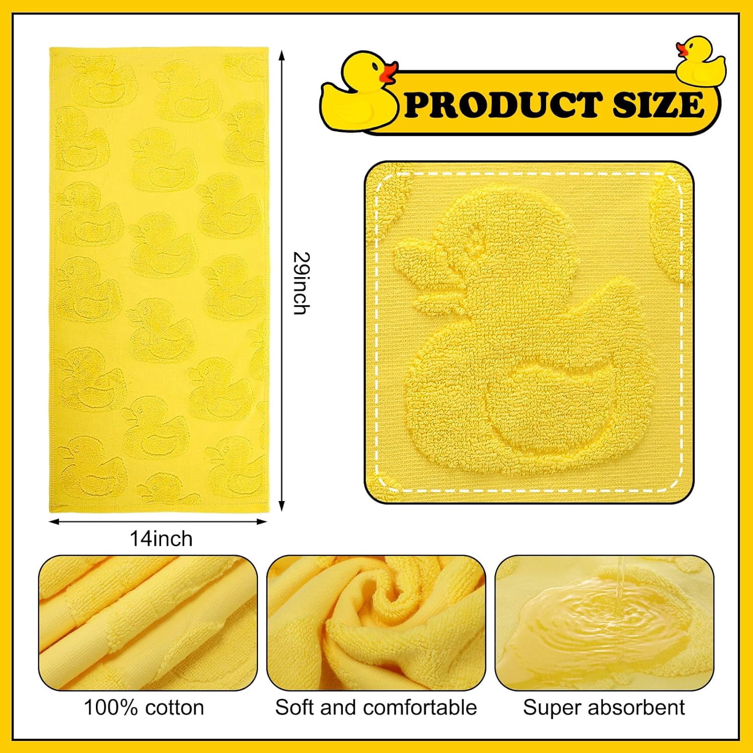 ASIASN-2 Pcs Rubber Ducky Hand Towels for Bathroom Yellow Duck Jacquard ...