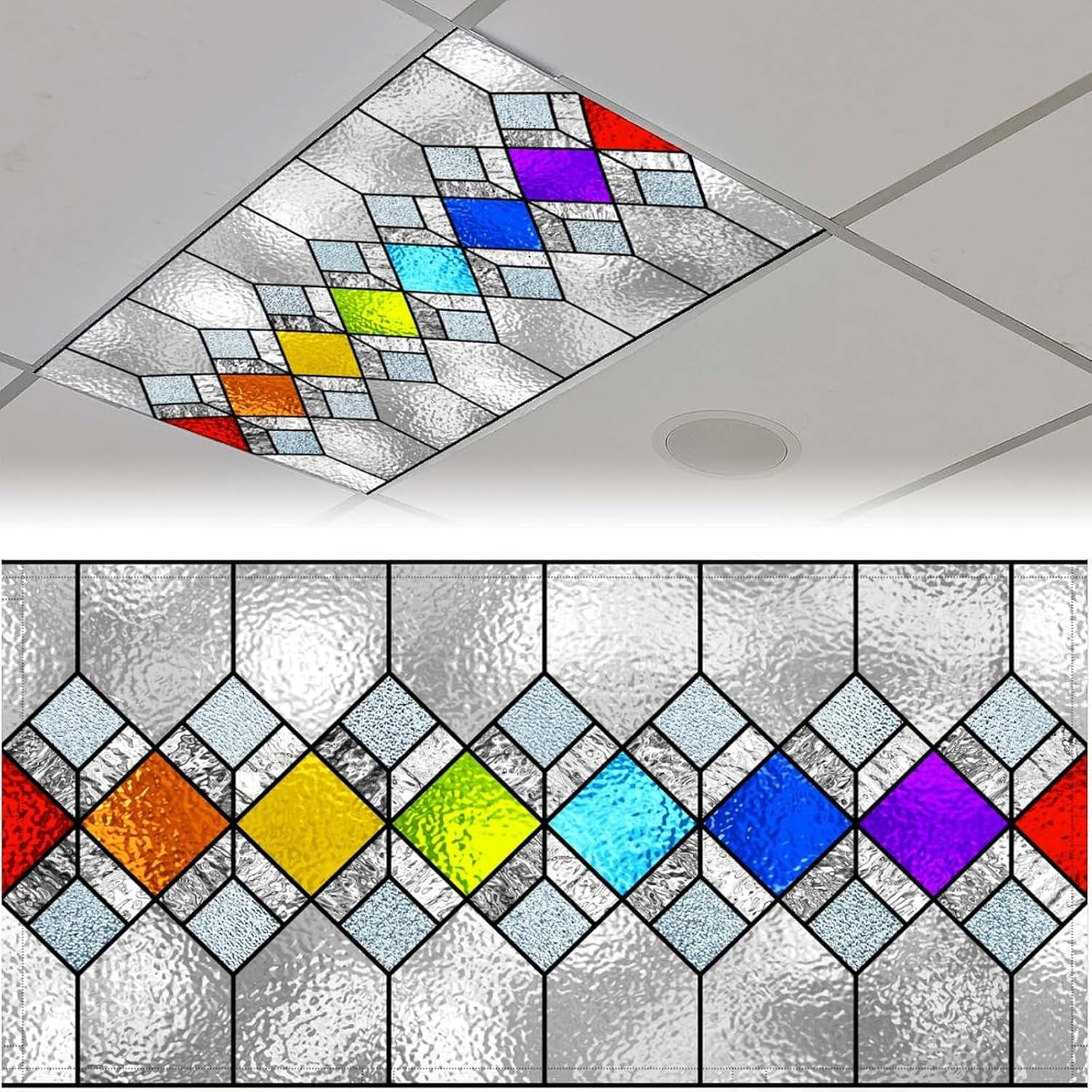 ASIASN-2 Pcs Stained Glass Fluorescent Light Cover for Classroom ...