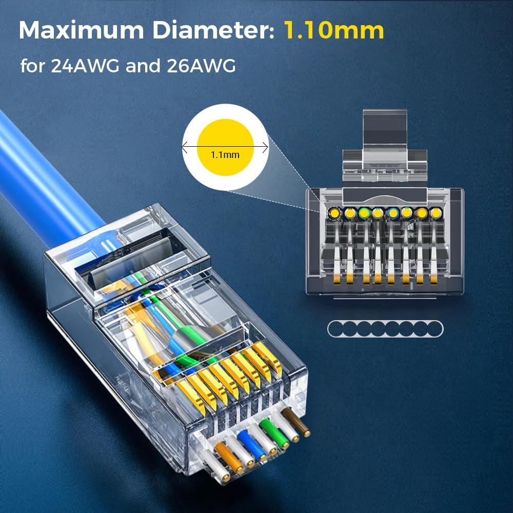 ASIASN-200-Pack RJ45 Cat6 Pass Through Connector RJ45 Modular Plugs for ...
