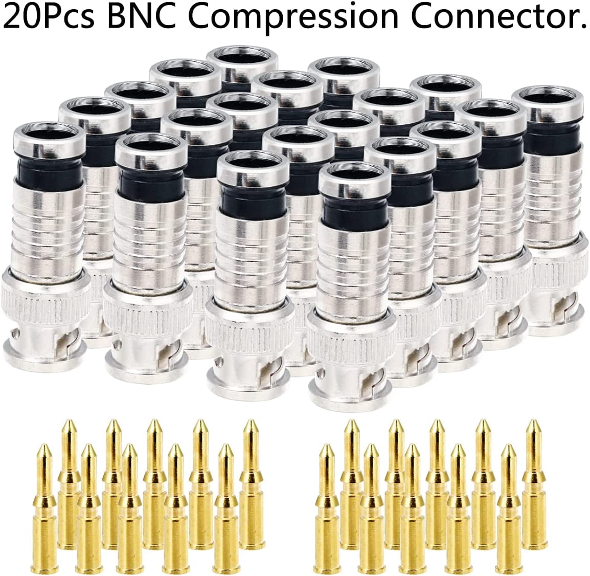 ASIASN-20PCS BNC Compression Connector 75 Ohm Coupler with Copper Pin ...