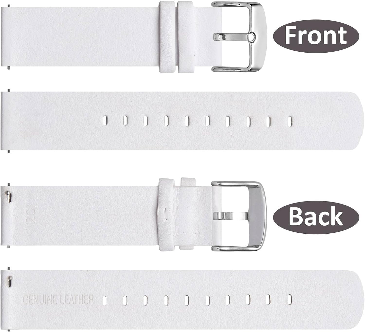 ASIASN-20mm Flexible Leather Watch Band for Smart Watch with Silver ...