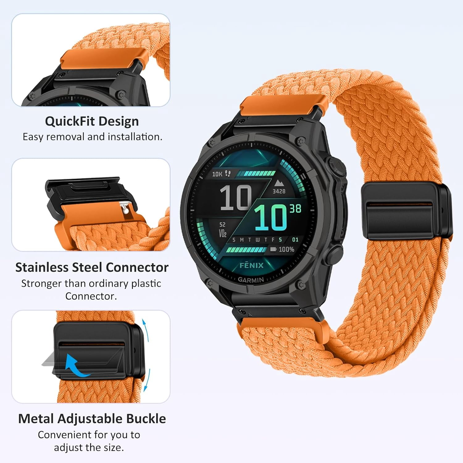 ASIASN-20mm Quickfit Braided Watch Band Compatible with Garmin Fenix 8 ...