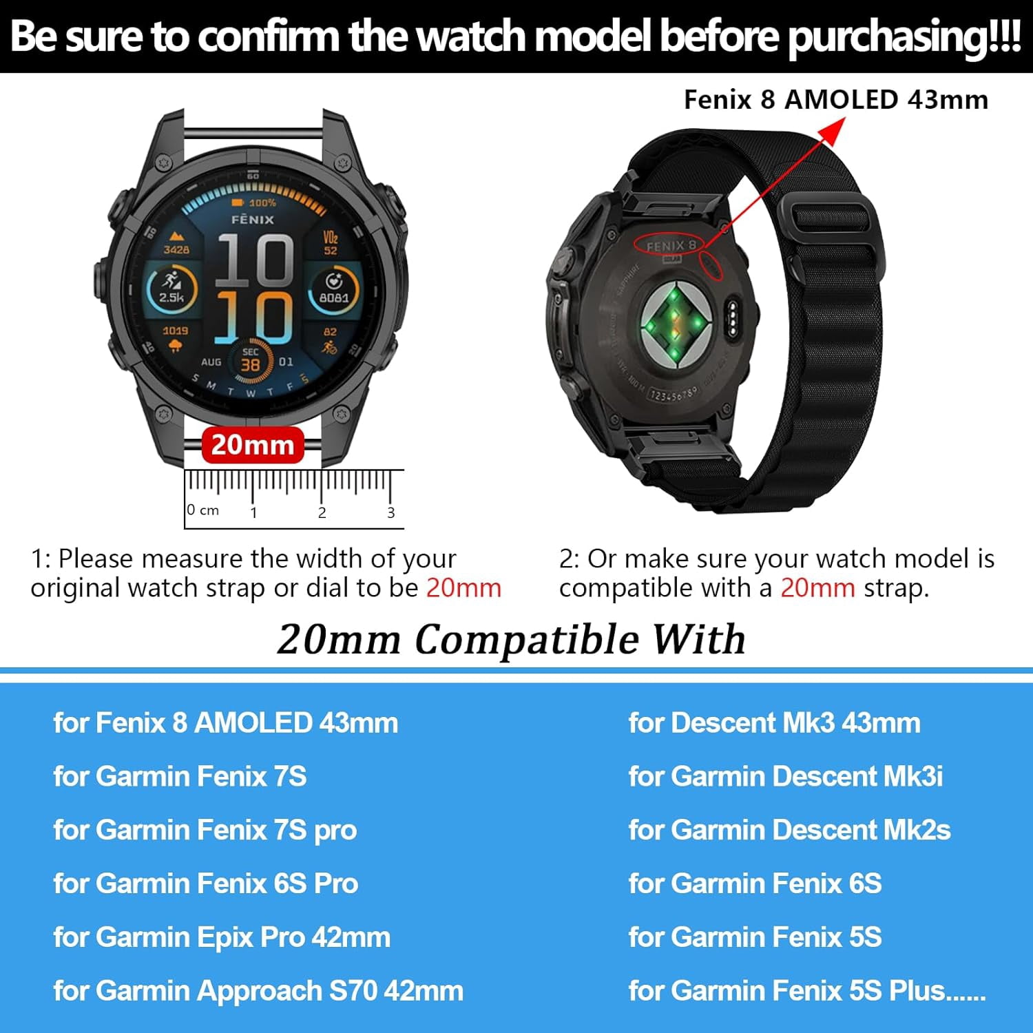 ASIASN-20mm Sport Nylon Watch Bands Compatible with Garmin Fenix 8 ...