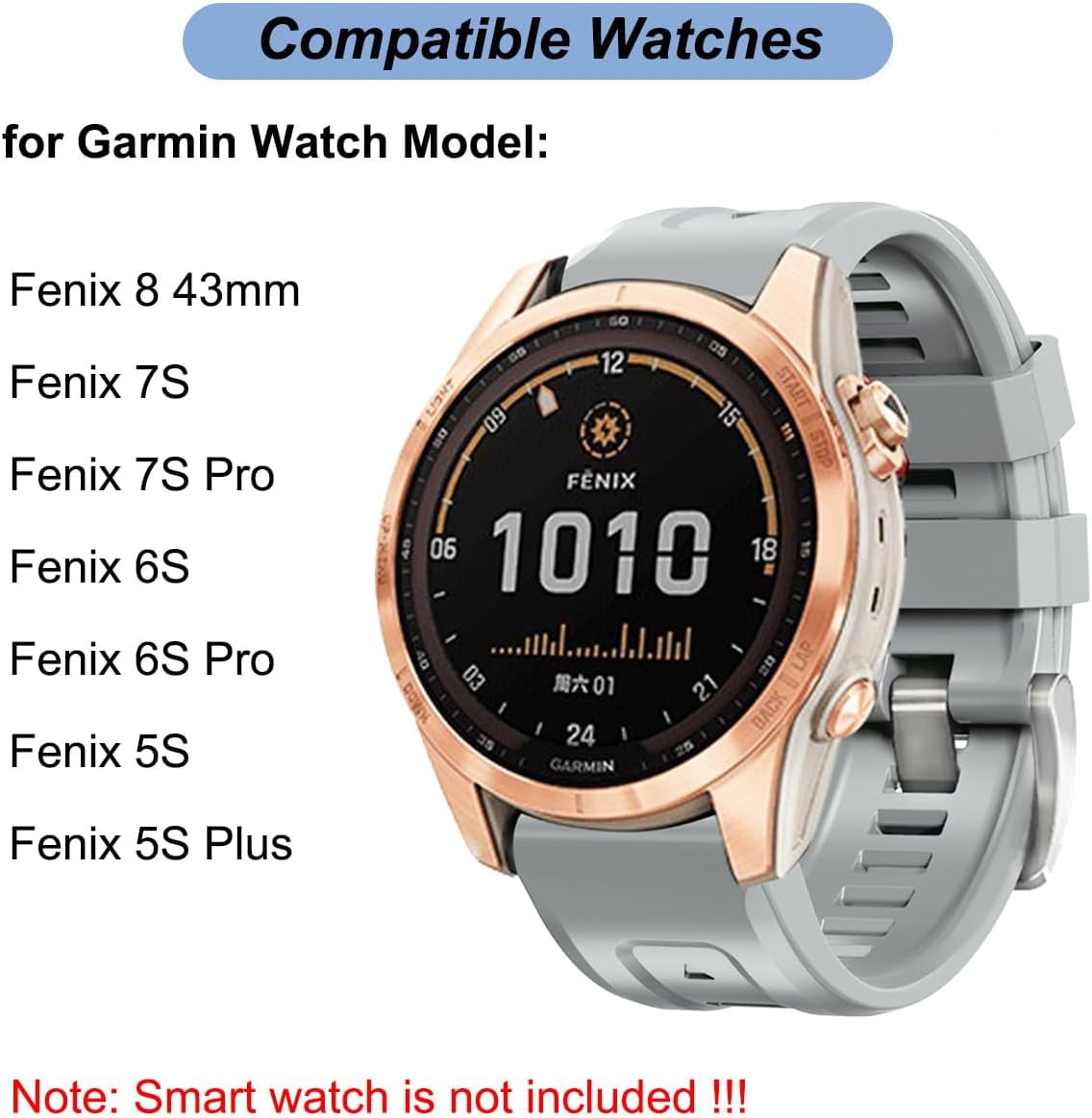 ASIASN-20mm Watch Band for Garmin Fenix 7S 6S 5S, Soft Silicone Band ...