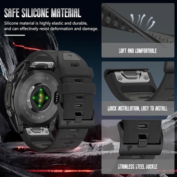 ASIASN-22 mm Quickfit Silicone Watch Band for Garmin Tactix 8 47mm ...