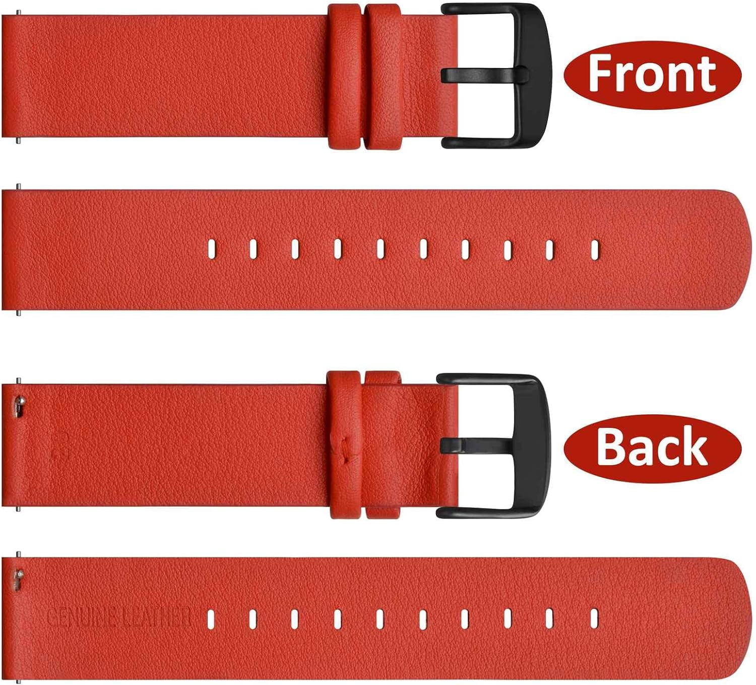 ASIASN-22mm Flexible Leather Watch Band for Smart Watch with Black ...