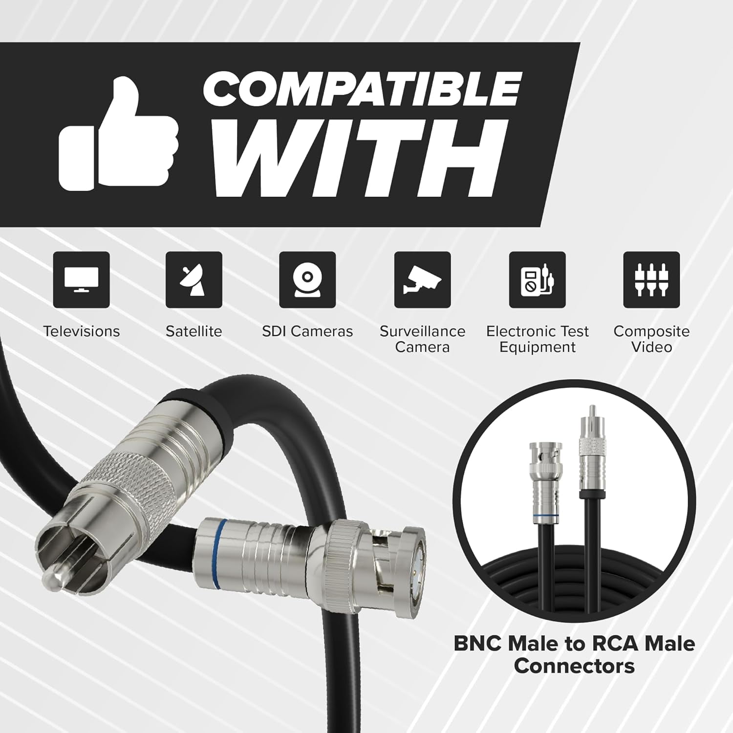 ASIASN-25 FT BNC to RCA RG6 Cable - Male BNC to Male RCA Cable - 75 Ohm ...