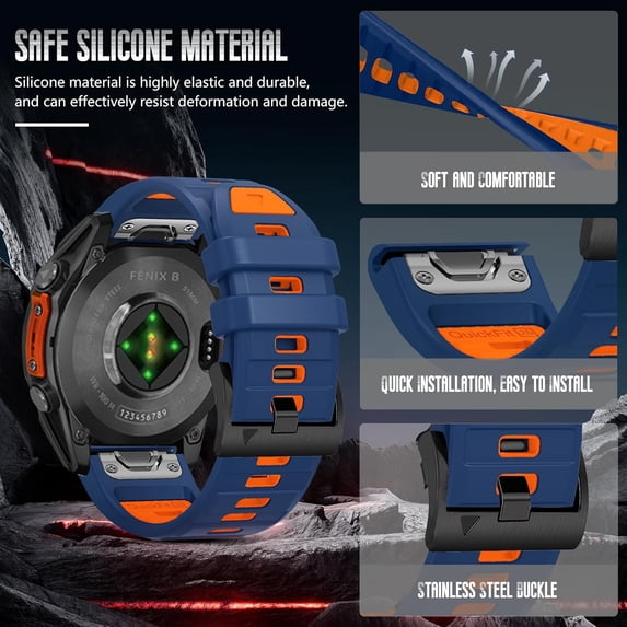 ASIASN-26mm QuickFit Silicone Watch Band for Garmin Fenix 8 51 mm/Fenix ...