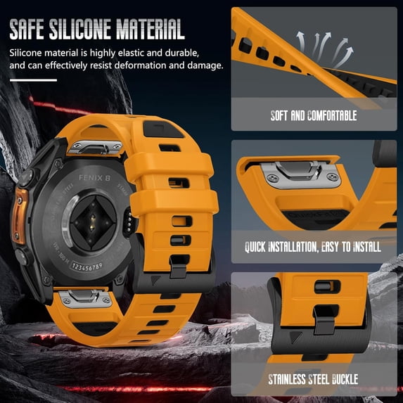 ASIASN-26mm QuickFit Silicone Watch Band for Garmin Fenix 8 51 mm/Fenix ...