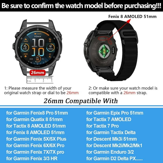 ASIASN-26mm Sport Nylon Watchbands Compatible with Garmin Tactix 8 ...