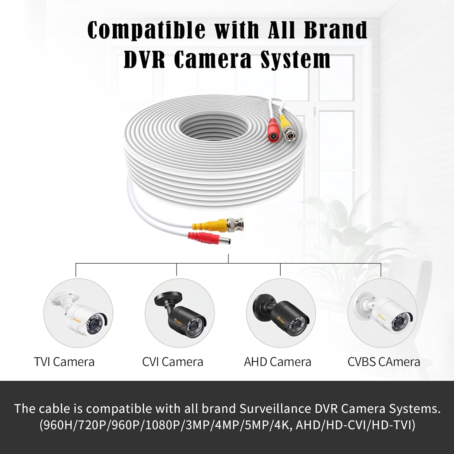 ASIASN-2Pack 100Feet Video Power Cable - All-in-One Camera Cable with ...