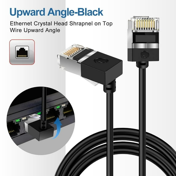 ASIASN-2Pack Flexible Cat 6A Ethernet Cable 270° Up Angled 15 Feet ...