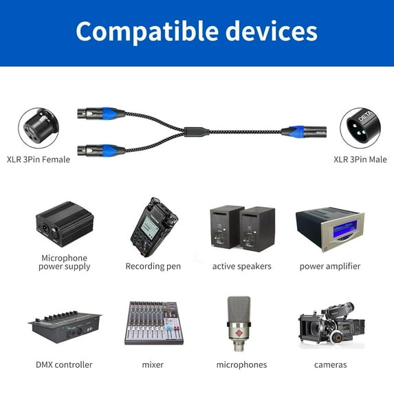 ASIASN-2Pack XLR Male to Dual Female y Splitter Cable,Black+Blue Y ...
