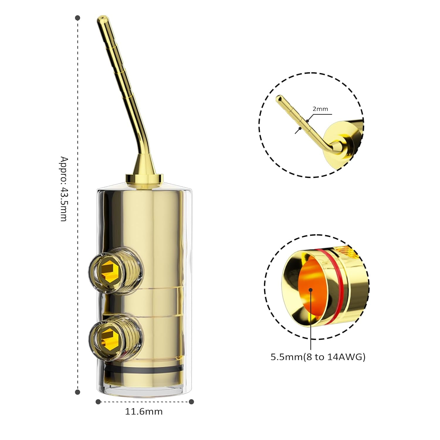 ASIASN-2mm Pin Speaker Banana 8-14Gauge Pin Type Plugs Speaker Wires ...