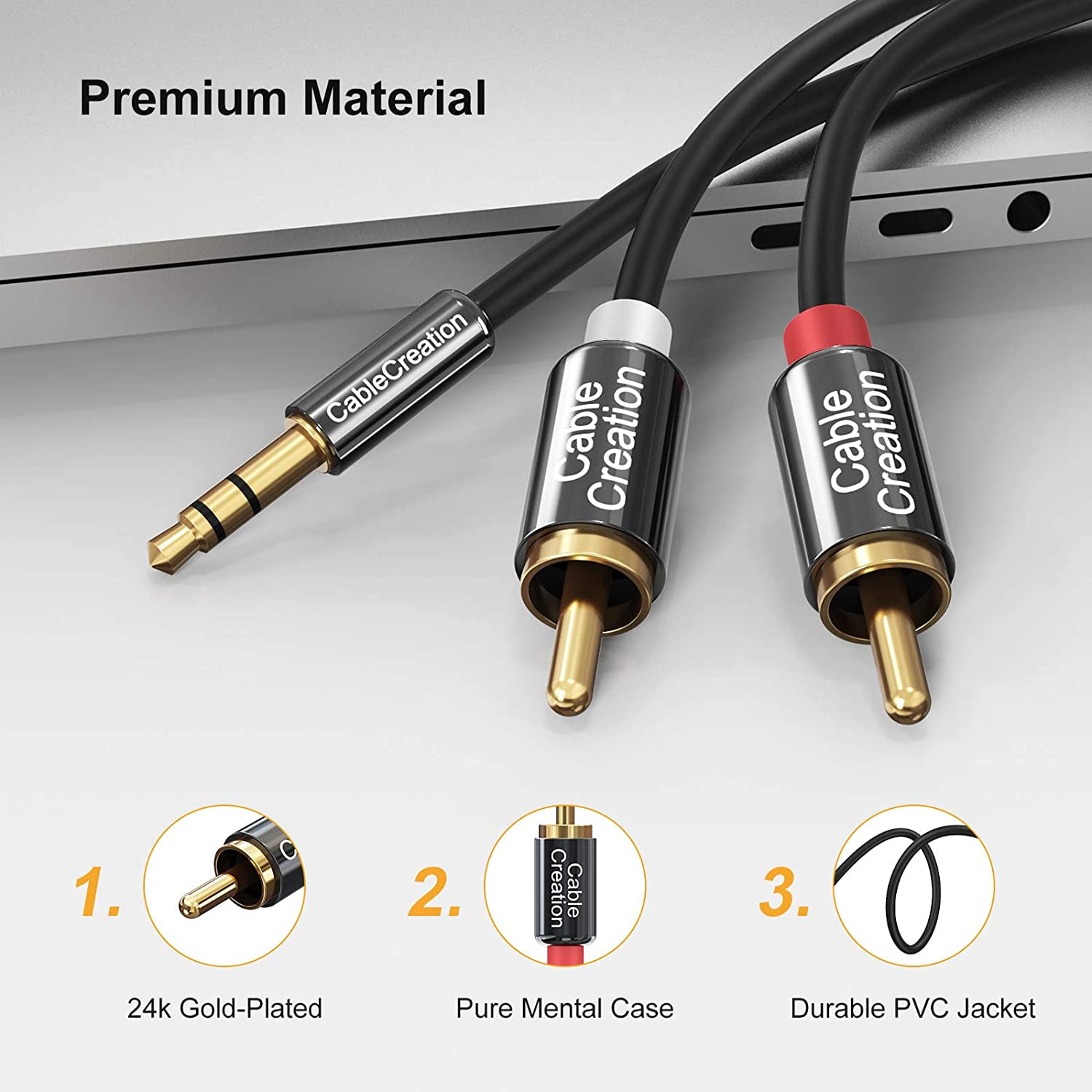 ASIASN-3.5mm to RCA Cable 10ft 2Pack, 3.5mm TRS Male to 2RCA Male ...